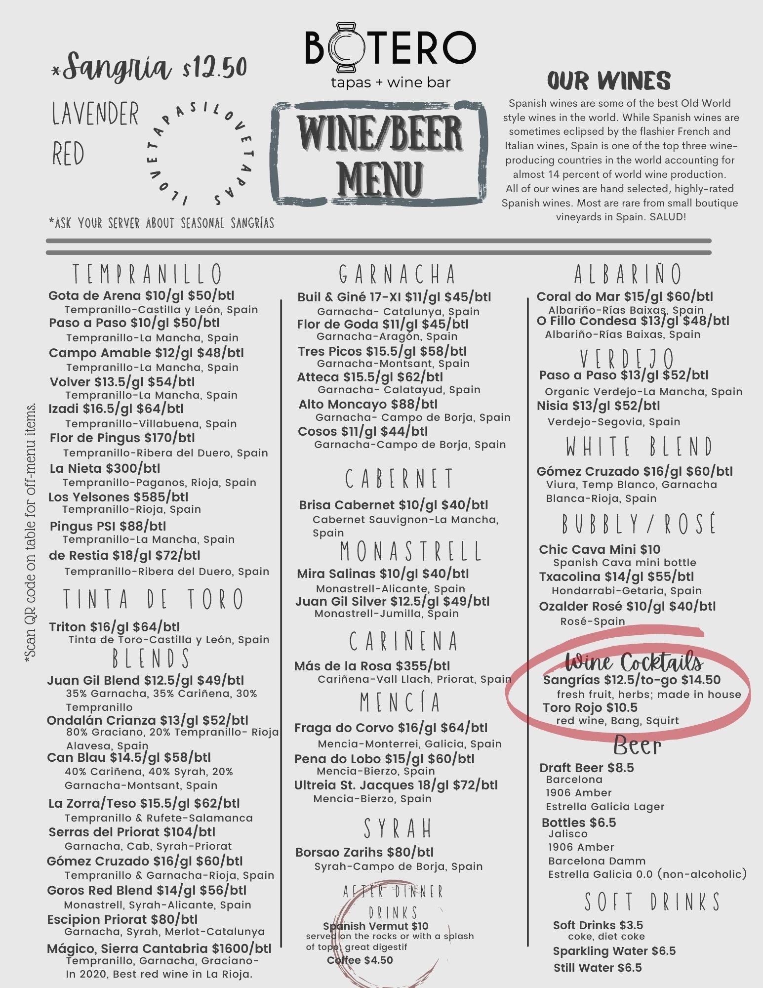 Tapas Bar Menu Items
